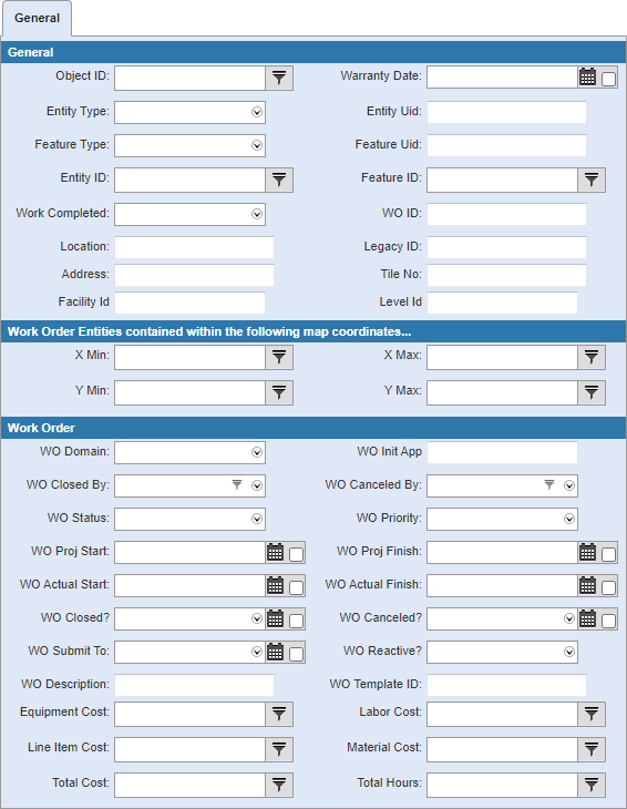 Work Order Entity Search Fields